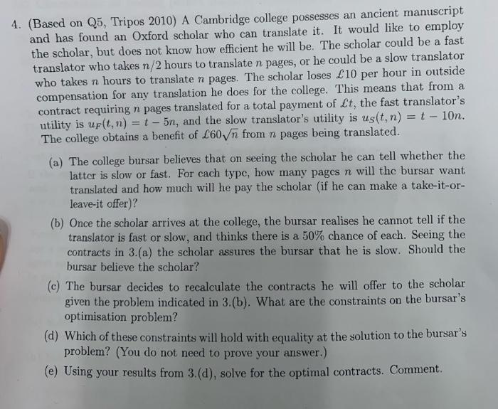 4. (Based on Q5, Tripos 2010) A Cambridge college | Chegg.com