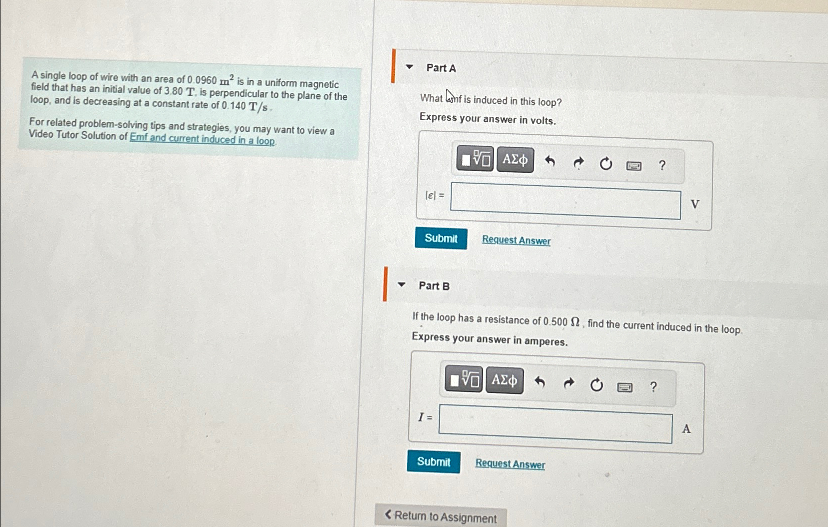 Solved A single loop of wire with an area of 0.0960m2 ﻿is in | Chegg.com