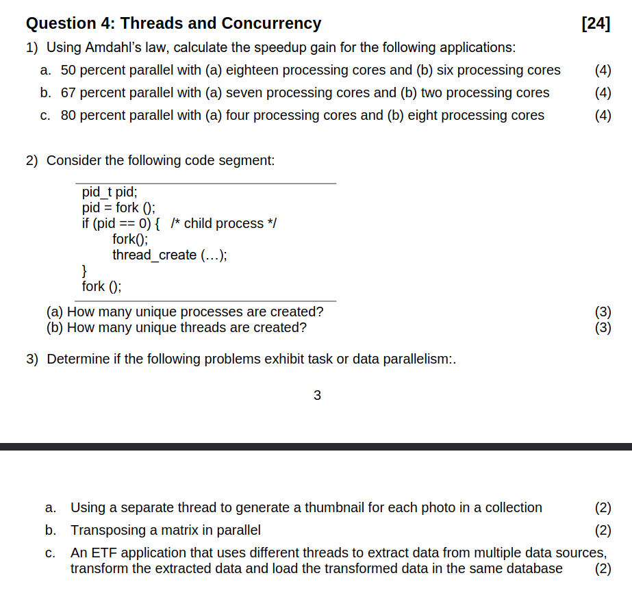 Solved Question 4: Threads and ConcurrencyUsing Amdahl's | Chegg.com