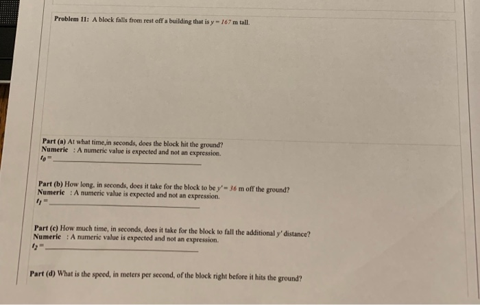 Solved Problem 11: A block falls from rest off a building | Chegg.com