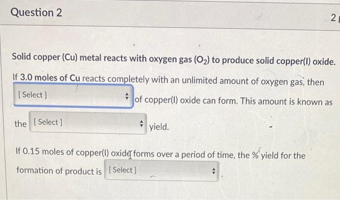 Solved Solid copper (Cu) metal reacts with oxygen gas (O2) | Chegg.com