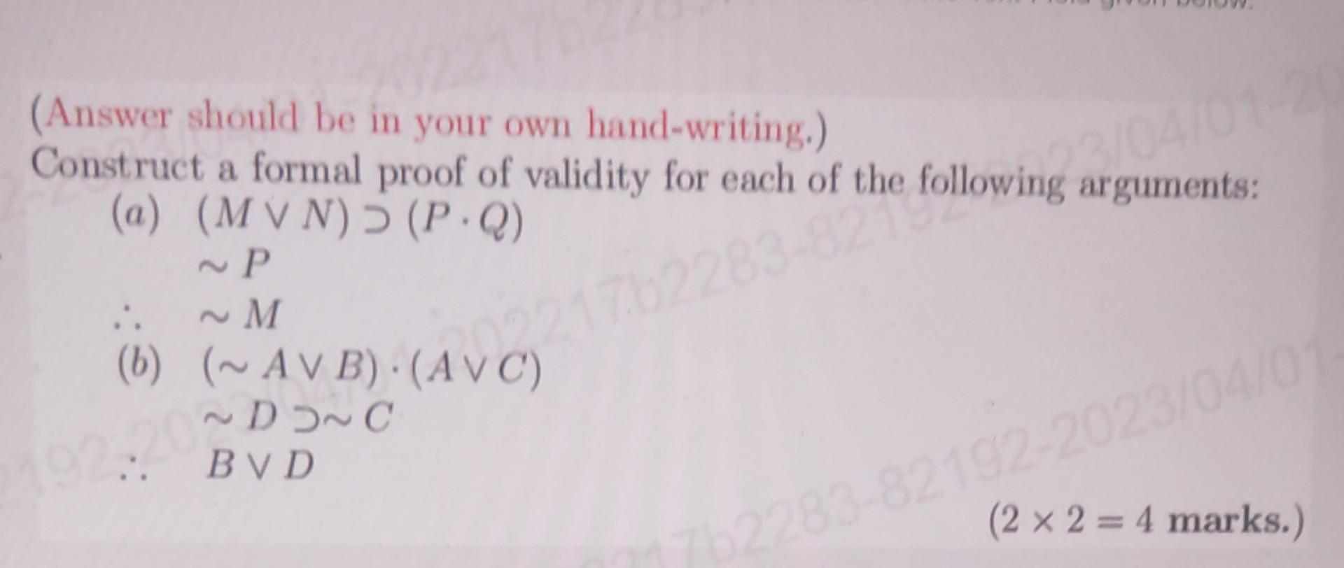 Solved (Answer should be in your own hand-writing.) | Chegg.com