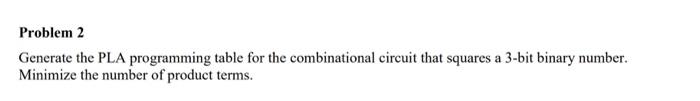 Solved Problem 2 Generate the PLA programming table for the | Chegg.com