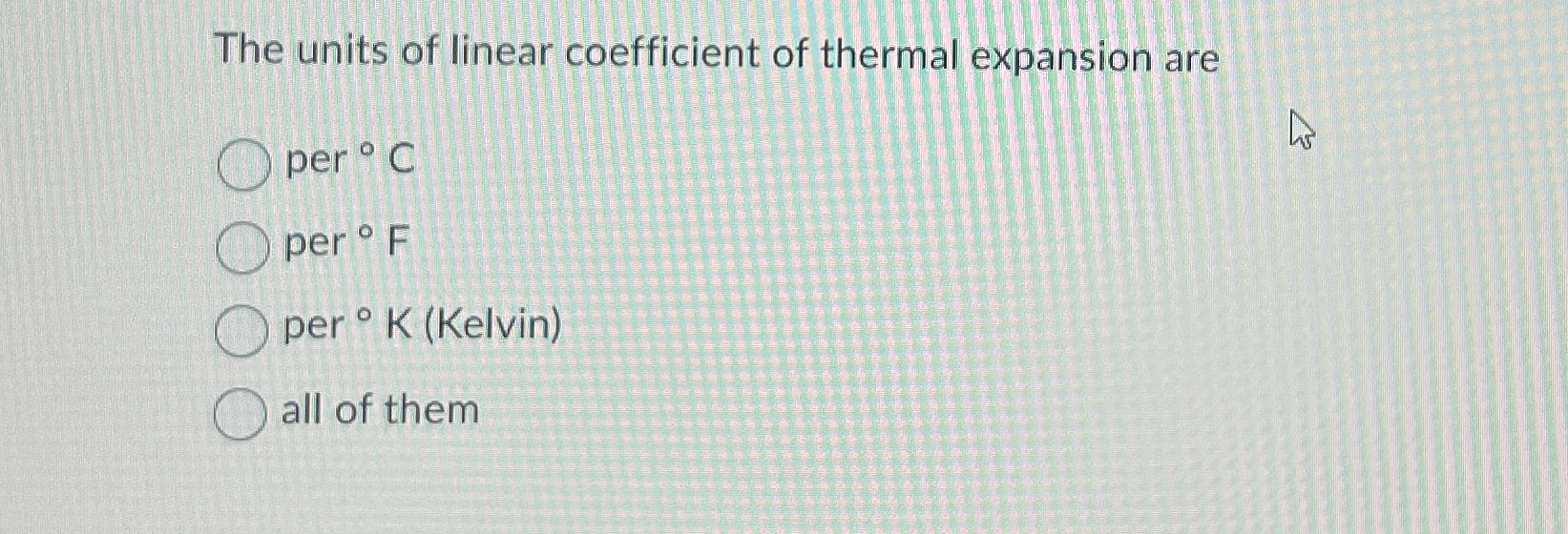 Solved The units of linear coefficient of thermal expansion | Chegg.com