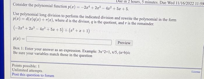 Solved Consider the polynomial function | Chegg.com