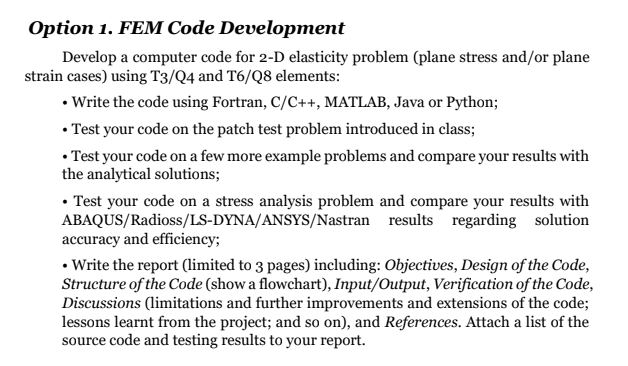 Solved Option 1. ﻿FEM Code DevelopmentDevelop a computer | Chegg.com