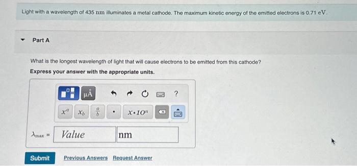 Solved ight with a wavelength of 435 nm illuminates a metal | Chegg.com