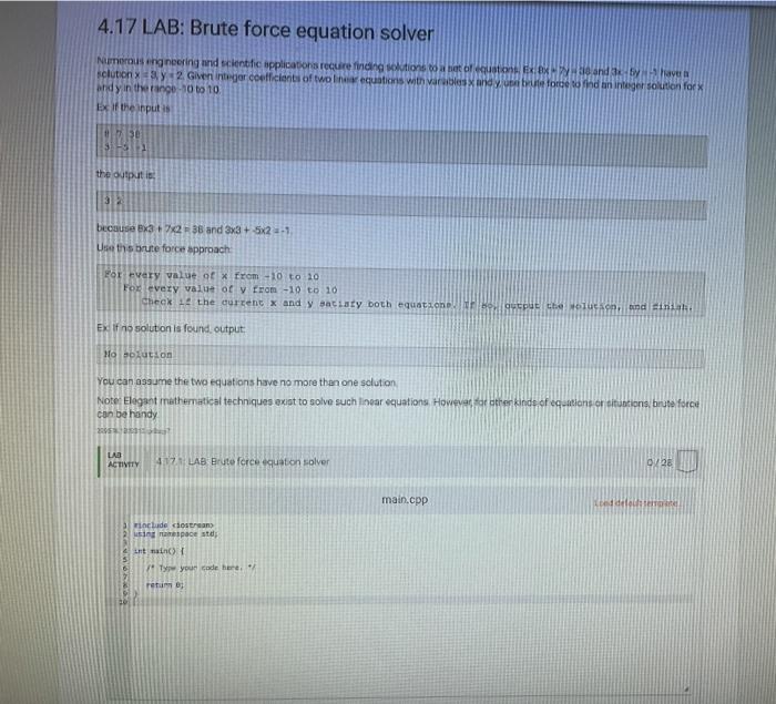 Solved 4.17 LAB: Brute force equation solver Nenerous | Chegg.com