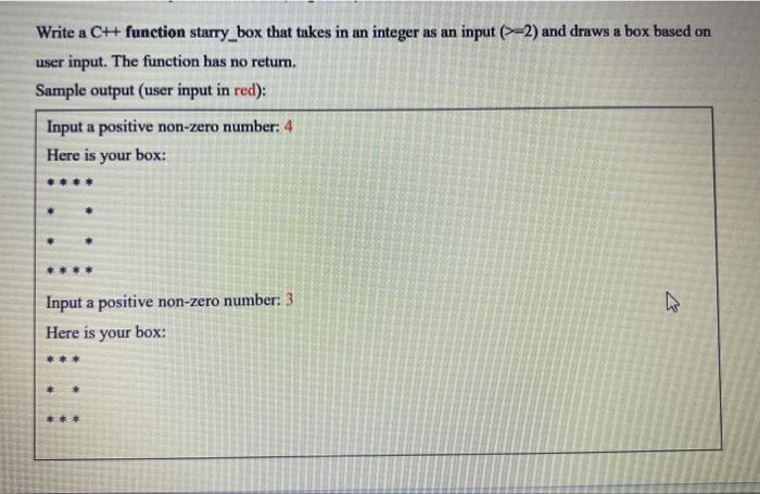 Solved Write a C++ function starry_box that takes in an | Chegg.com