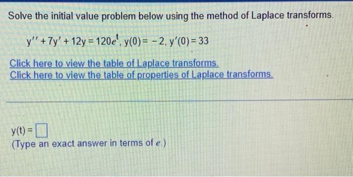 Solved Solve the initial value problem below using the | Chegg.com