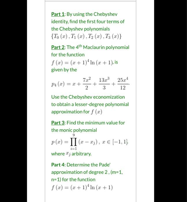 Solved Part 1: By using the Chebyshev identity, find the | Chegg.com