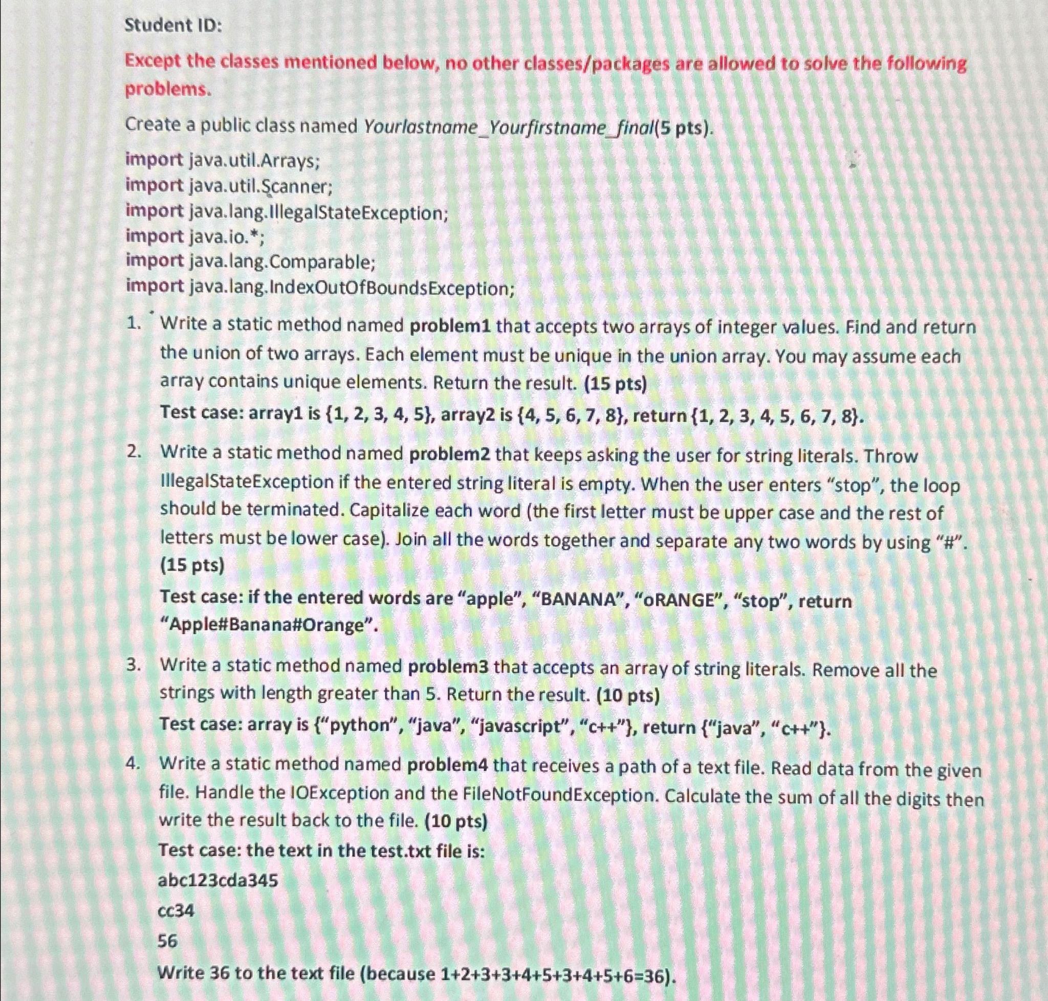 Solved Student ID:Except the classes mentioned below, no | Chegg.com