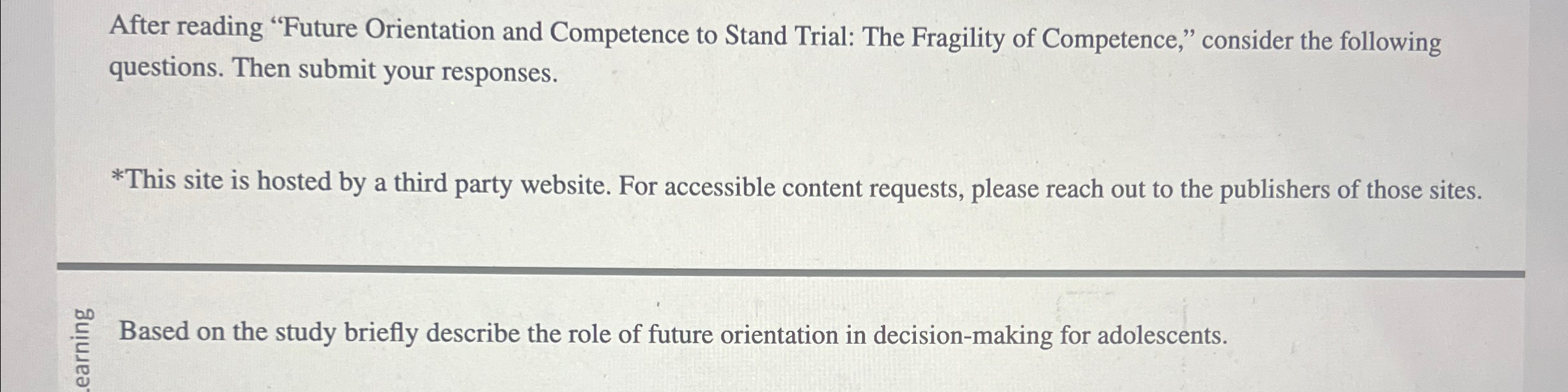 Solved After reading "Future Orientation and Competence to | Chegg.com
