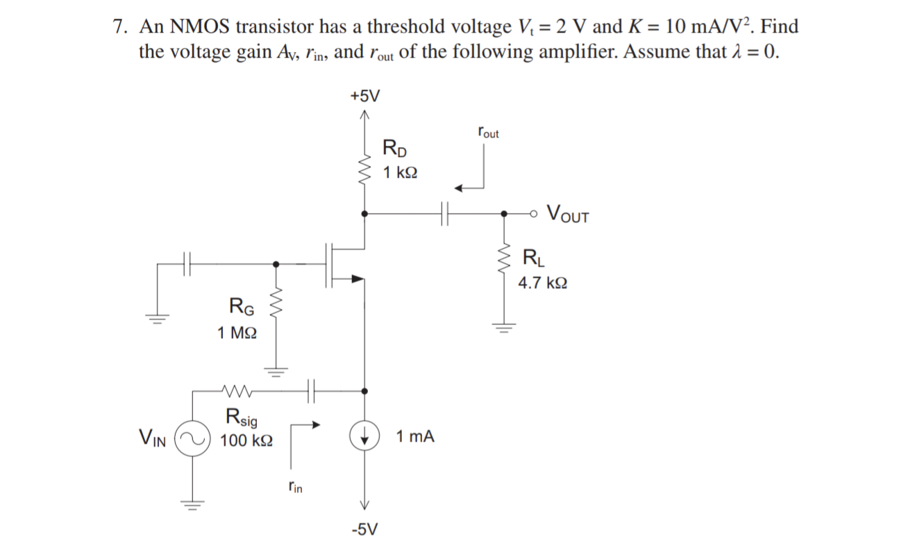 Solved 7. An NMOS transistor has a threshold voltage Vt=2 V | Chegg.com