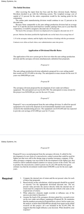 Solved As the three division managers of Galaxy systems, | Chegg.com