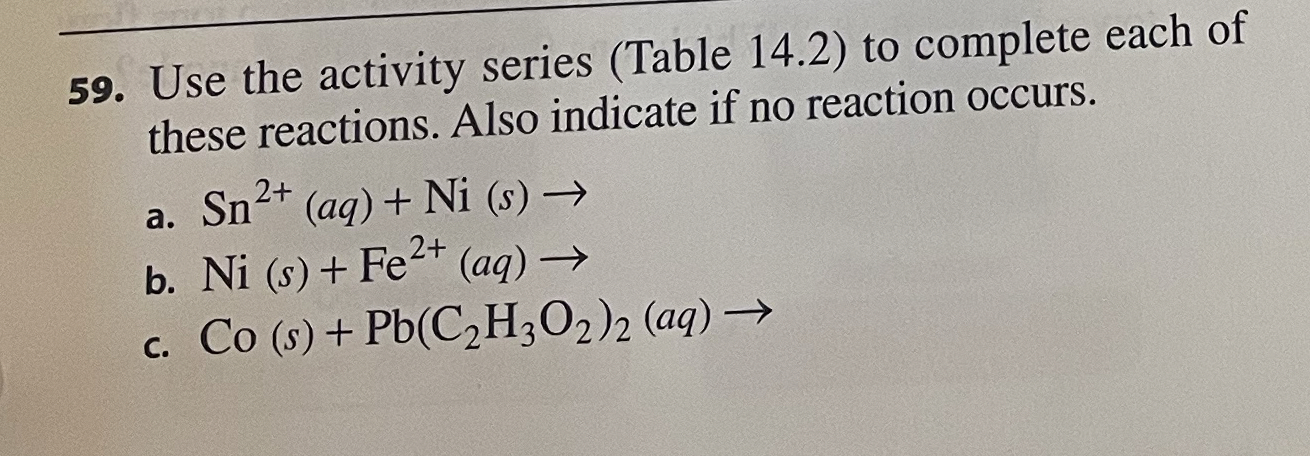 Solved by an EXPERT Use the activity series (Table 14.2) ﻿to complete | Chegg.com