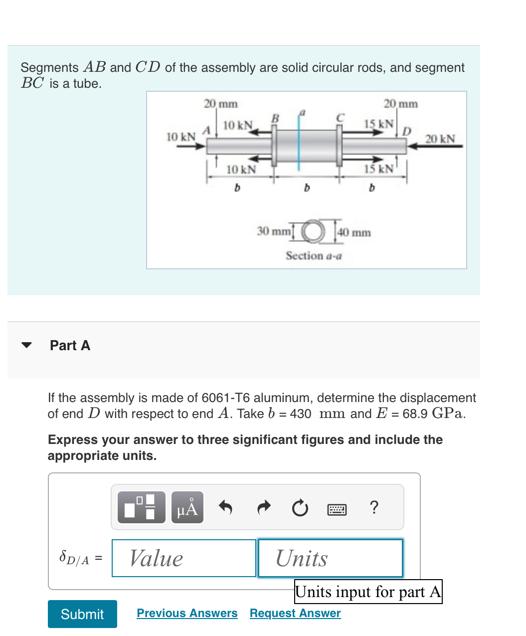 Solved Segments AB ﻿and CD ﻿of the assembly are solid | Chegg.com