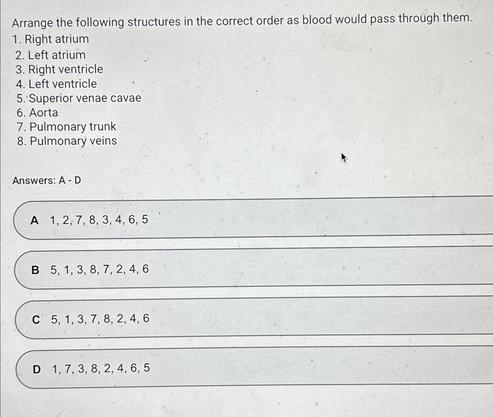 Solved Arrange the following structures in the correct order | Chegg.com