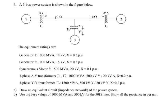 Solved 6. A 3-bus power system is shown in the figure below. | Chegg.com