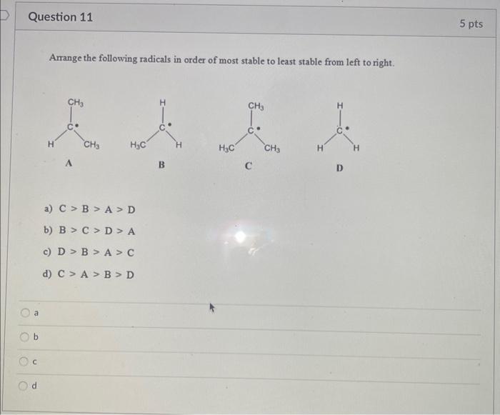 Solved Arrange the following radicals in order of most | Chegg.com