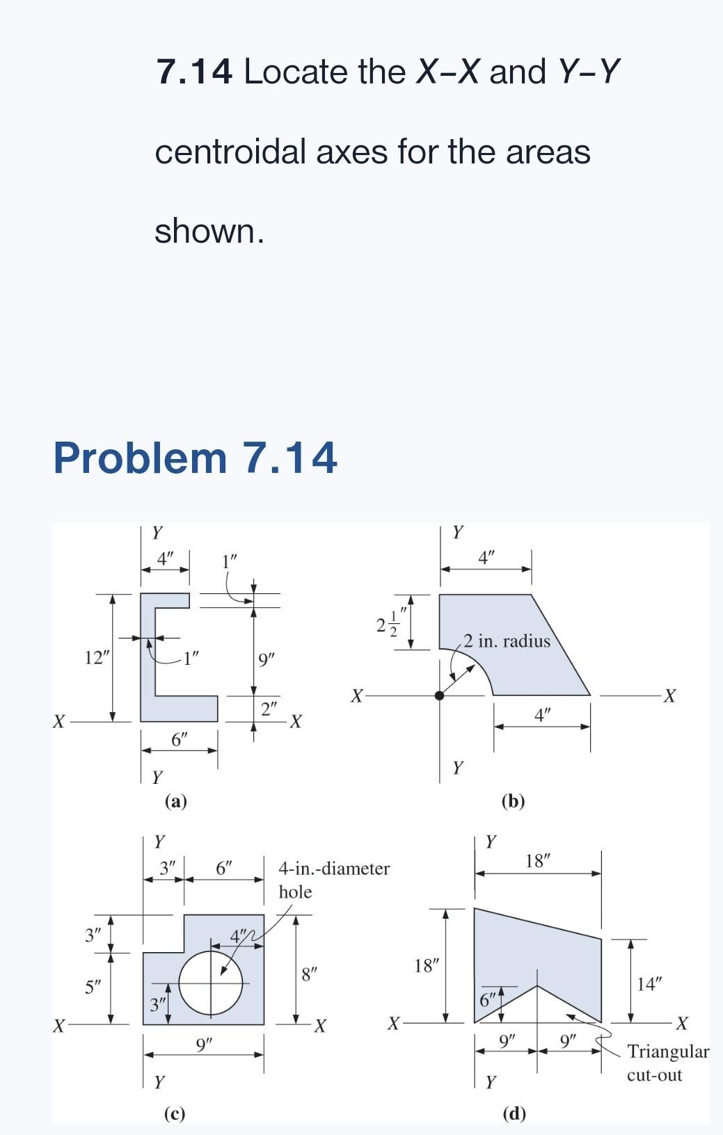Solved 7.14 Locate the X−X and Y−Y centroidal axes for the | Chegg.com