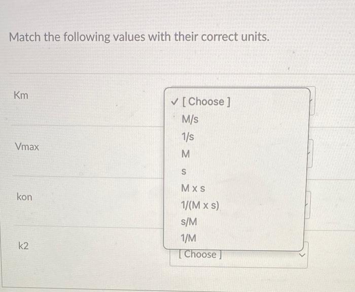 Solved Match the following values with their correct units. | Chegg.com
