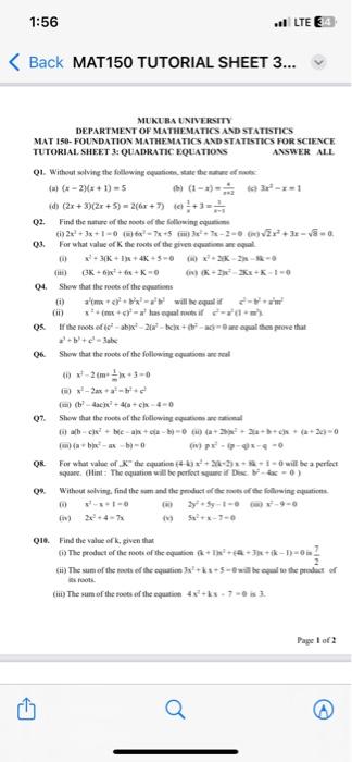 MUKUEA UNIVERSTY DEPARTMENT OE MATHEMATICS AVD | Chegg.com