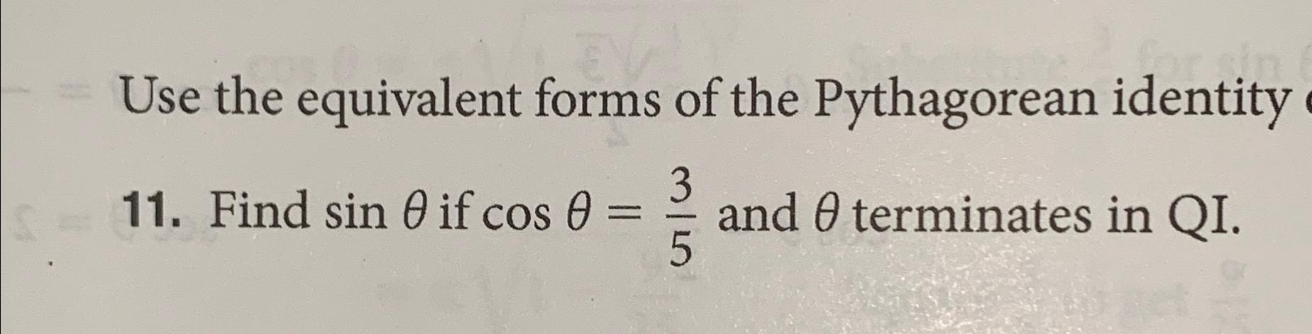 Solved Use the equivalent forms of the Pythagorean | Chegg.com