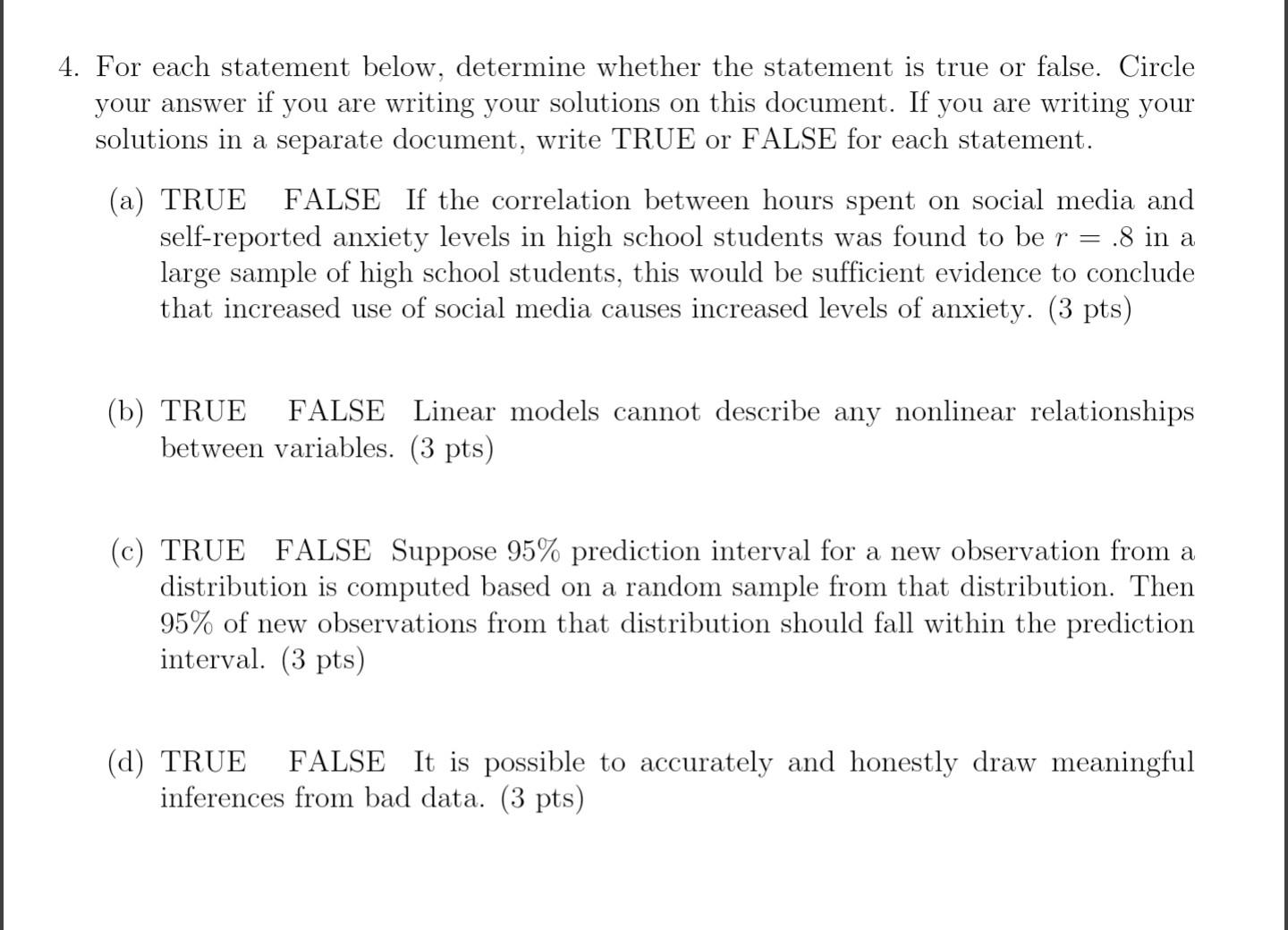 Solved 4. For each statement below, determine whether the | Chegg.com