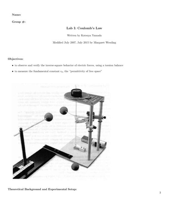Names Group: Lab I: Coulomb's Law Written by Katya | Chegg.com