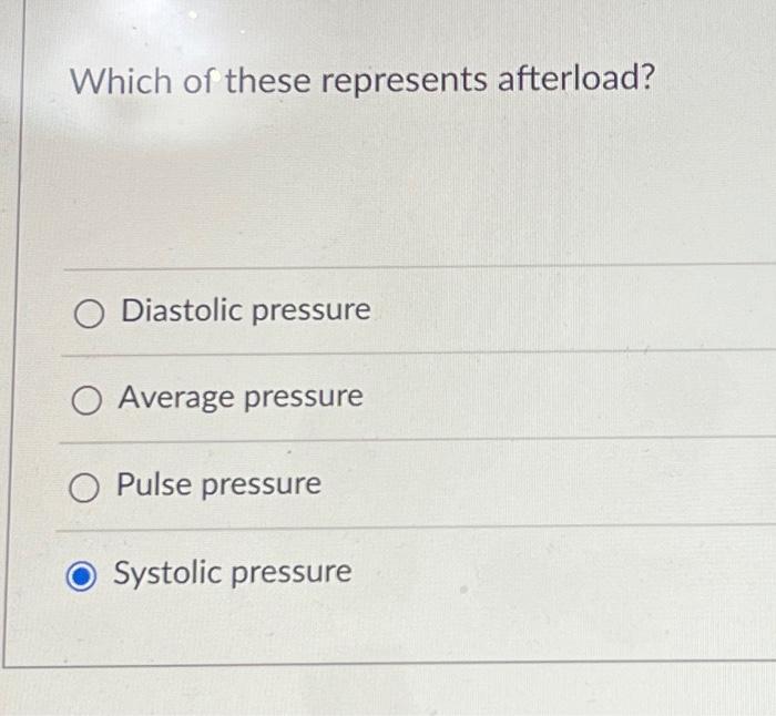 Solved Which of these represents afterload? Diastolic | Chegg.com
