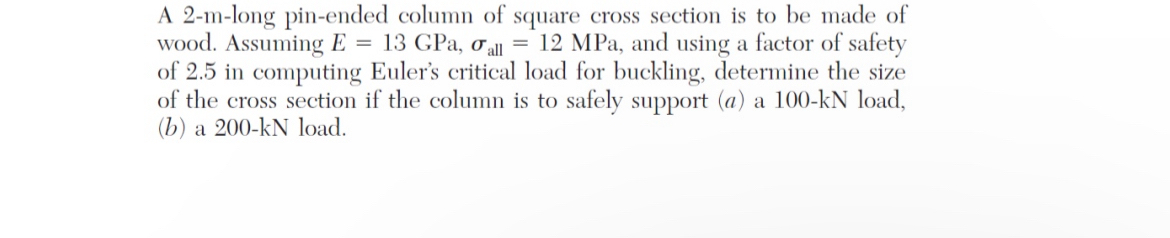 Solved A 2-m-long pin-ended column of square cross section | Chegg.com