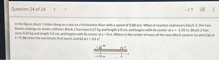 Solved In the figure, block 1 slides along an \\( x \\) axis | Chegg.com