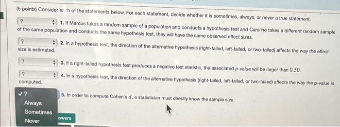 Solved (5 points) Consider ec h of the statements below. For | Chegg.com