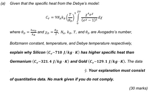 Solved (a) ﻿Given that the specific heat from the Debye's | Chegg.com