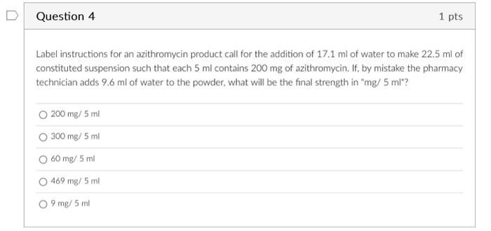 Solved Label instructions for an azithromycin product call | Chegg.com