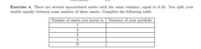 Solved Exercise 4. There are several uncorrelated assets | Chegg.com
