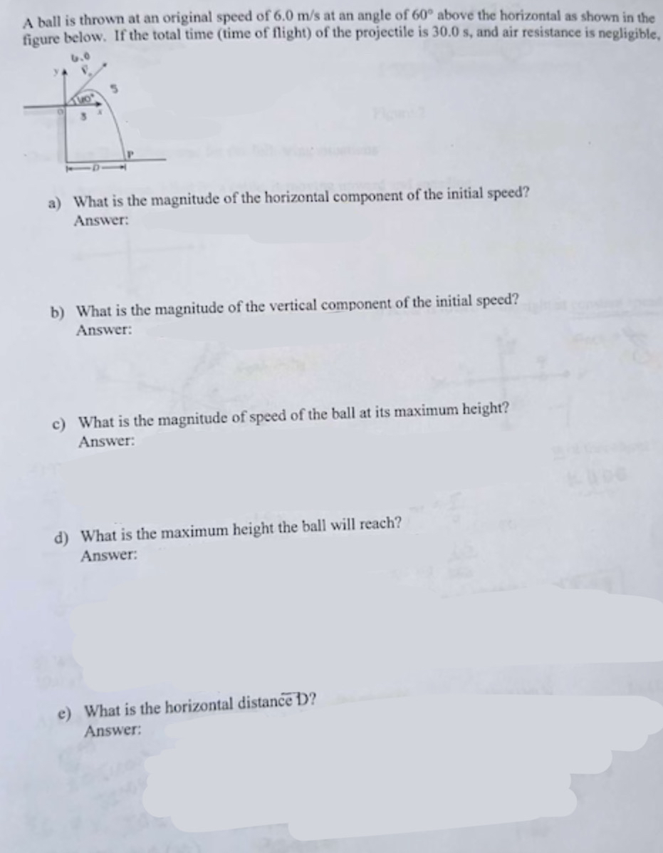 Solved A ball is thrown at an original speed of 6.0ms ﻿at an | Chegg.com