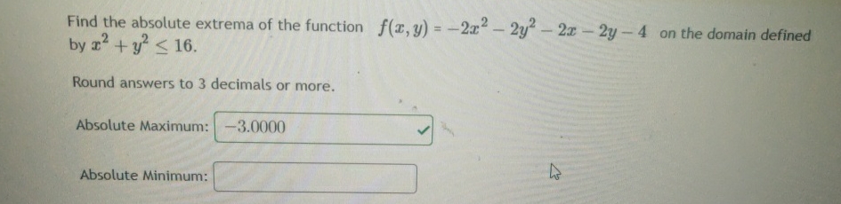 Solved Find the absolute extrema of the function | Chegg.com