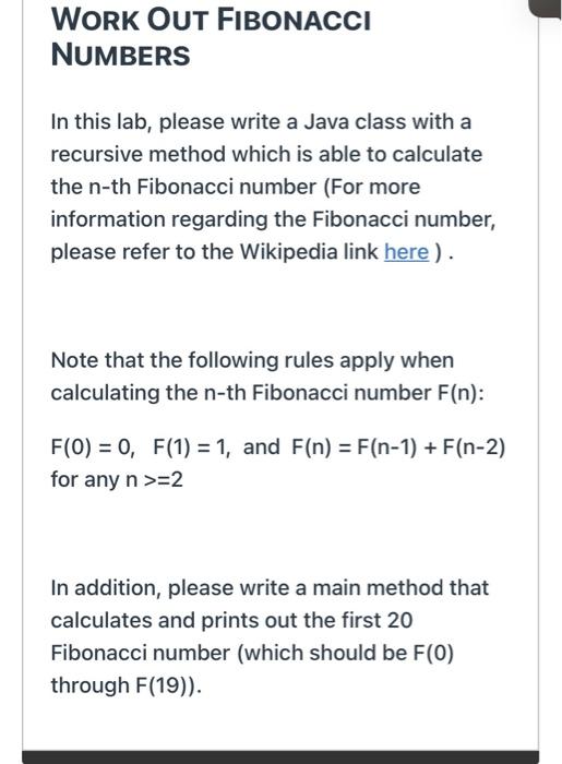 Solved WORK OUT FIBONACCI NUMBERS In this lab, please write | Chegg.com