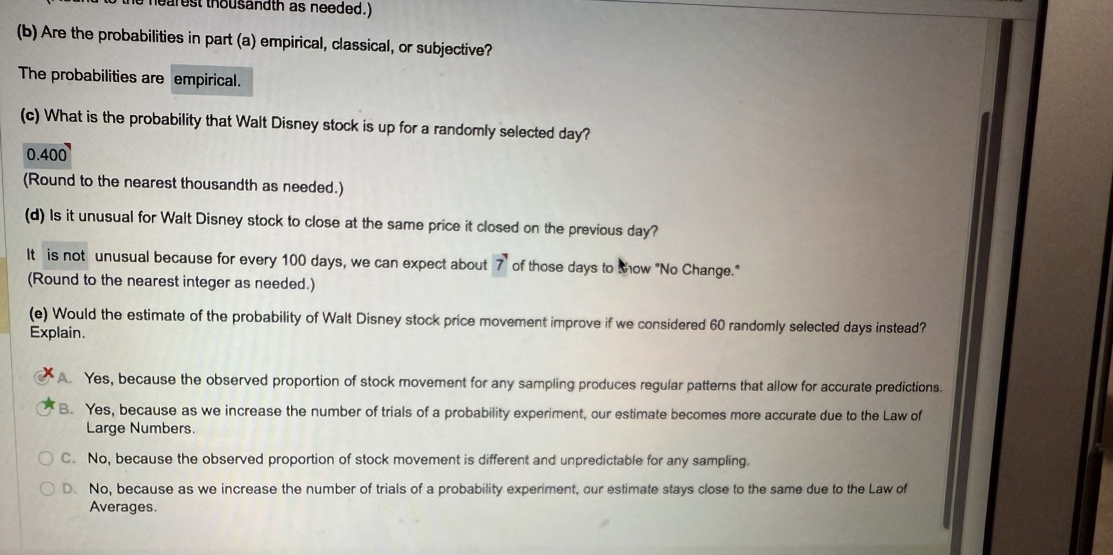 Solved (b) ﻿Are the probabilities in part (a) ﻿empirical, | Chegg.com