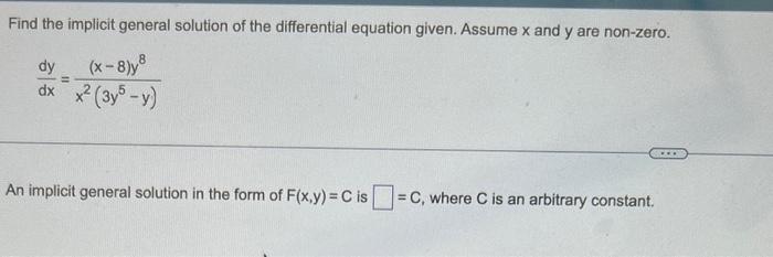 Solved Find the implicit general solution of the | Chegg.com