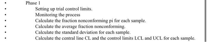 Solved Phase 1 Setting up trial control limits. Monitoring | Chegg.com