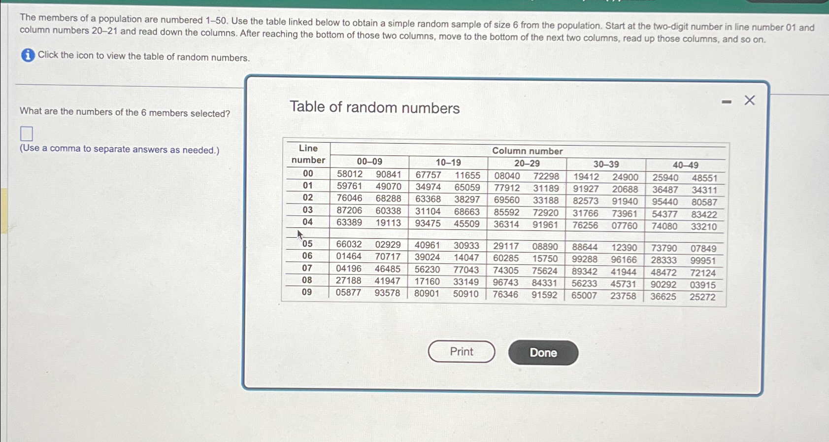 Solved The members of a population are numbered 1-50. ﻿Use | Chegg.com