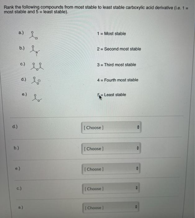 Solved Rank the following compounds from most stable to | Chegg.com