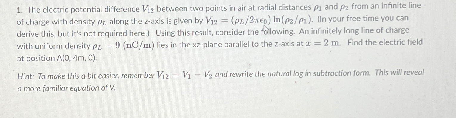 Solved The electric potential difference V12 ﻿between two | Chegg.com