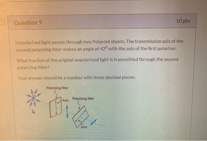 Solved 10 pts Question 9 Unpolarized light passes through | Chegg.com