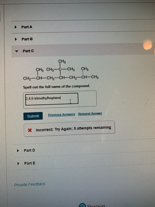 Solved Part A Part B Part C CH3 CH3 CH3-C-CHE | Chegg.com