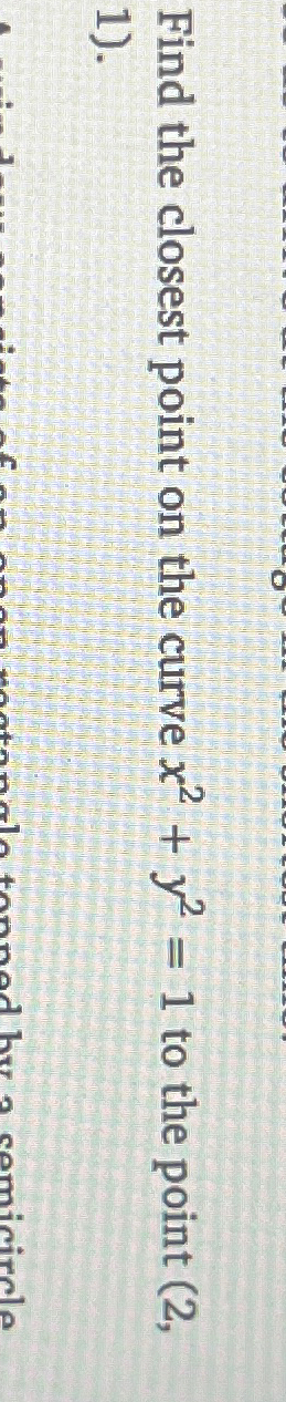 Solved Find the closest point on the curve x2+y2=1 ﻿to the | Chegg.com