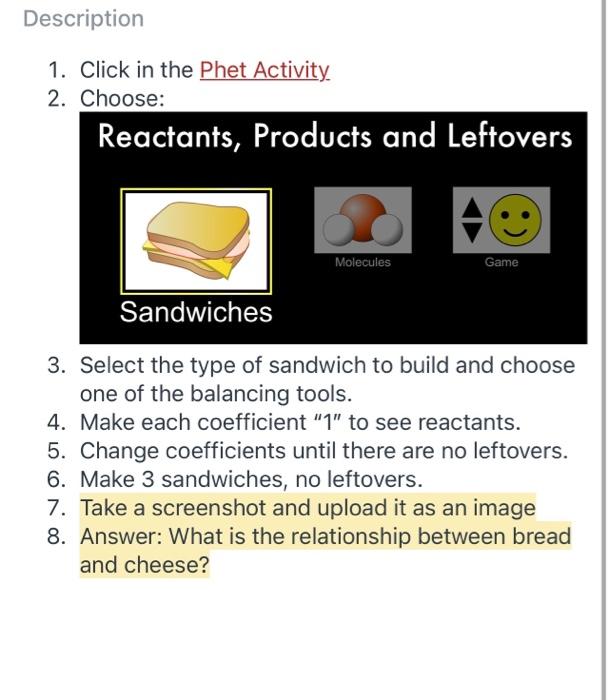 Solved Description 1. Click in the Phet Activity 2. Choose: | Chegg.com